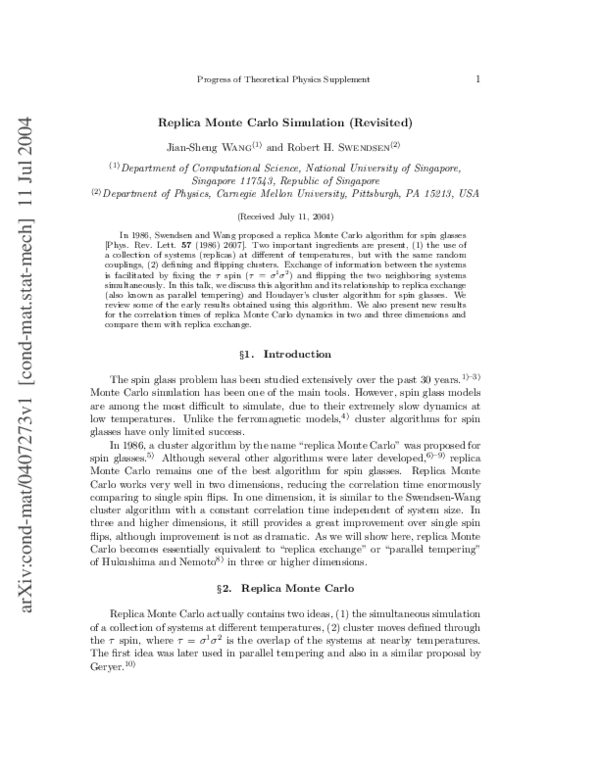 Pdf Replica Monte Carlo Dynamics In Spin Glasses