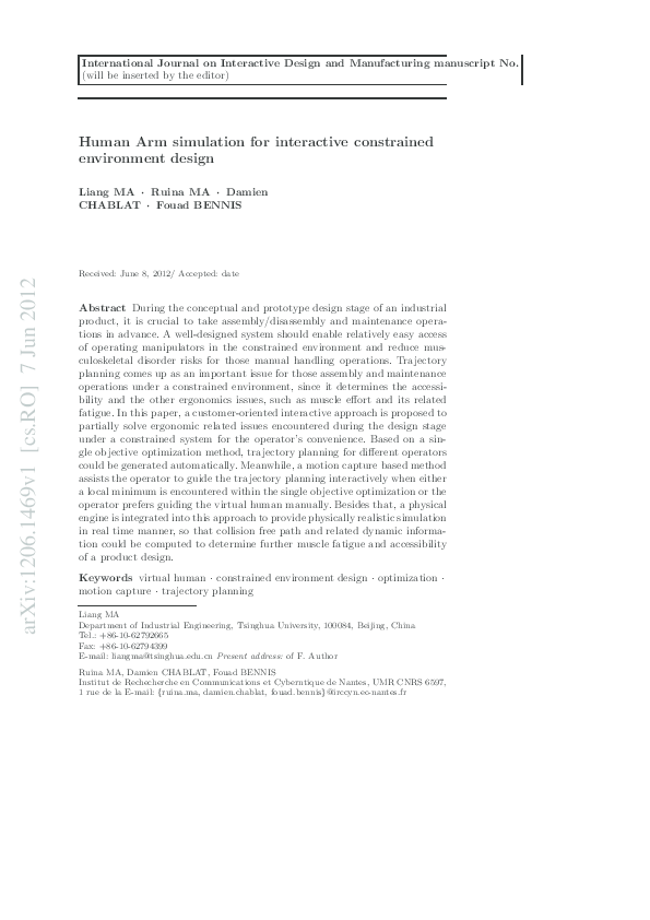 (PDF) Human arm simulation for interactive constrained environment design