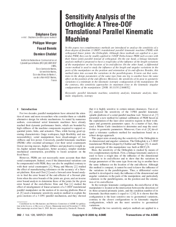 (PDF) Sensitivity Analysis of the Orthoglide: A Three-DOF Translational Parallel Kinematic Machine