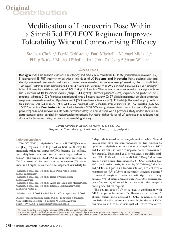 (PDF) Modification of leucovorin dose within a simplified FOLFOX ...