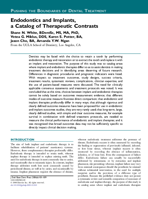 (PDF) Endodontics and implants, a catalog of therapeutic contrasts