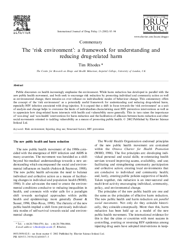 (PDF) The [] risk environment': a framework for understanding and ...