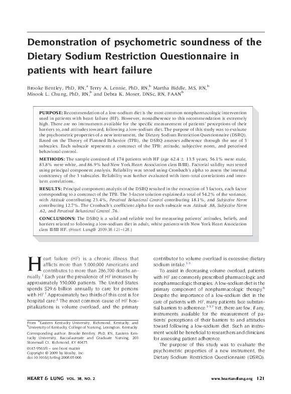(PDF) Demonstration of psychometric soundness of the Dietary Sodium ...