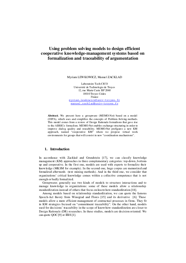 (PDF) Using Problem-Solving Models to Design Efficient Cooperative Knowledge-Management Systems ...