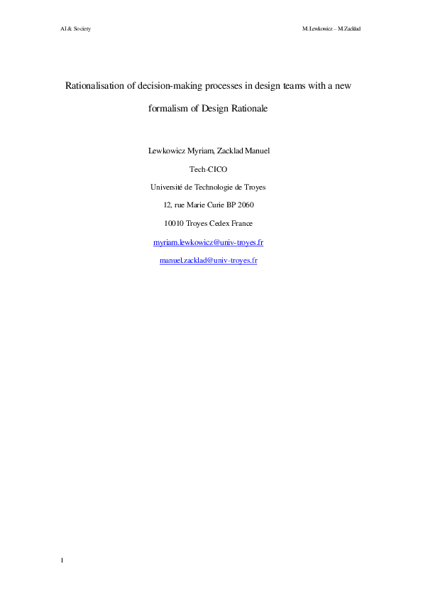 (PDF) Rationalisation of decision-making processes in design teams with ...