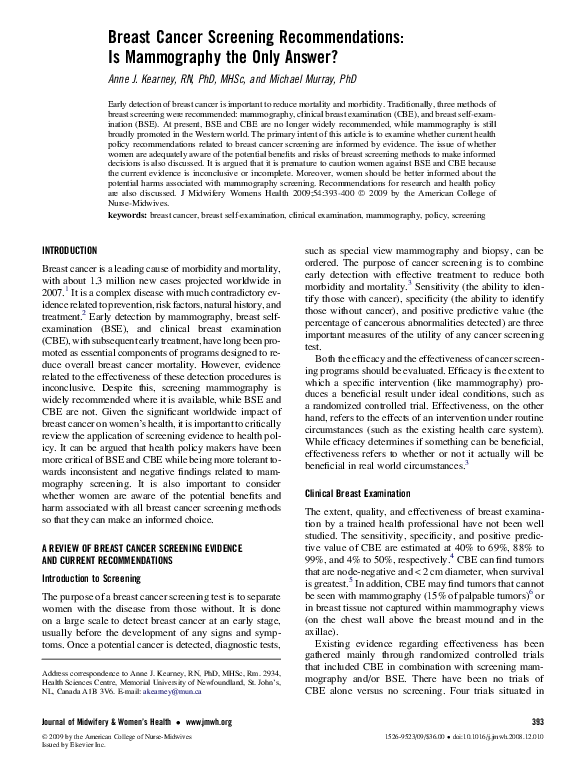 (PDF) Breast Cancer Screening Recommendations: Is Mammography the Only ...