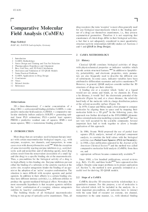 Pdf Comparative Molecular Field Analysis Comfa