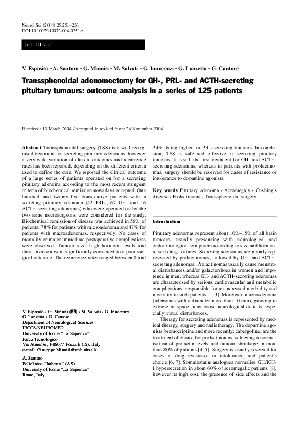 (PDF) Transsphenoidal adenomectomy for GH-, PRL- and ACTH-secreting ...