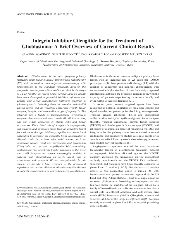 (PDF) Cilengitide's Role in Glioblastoma Treatment