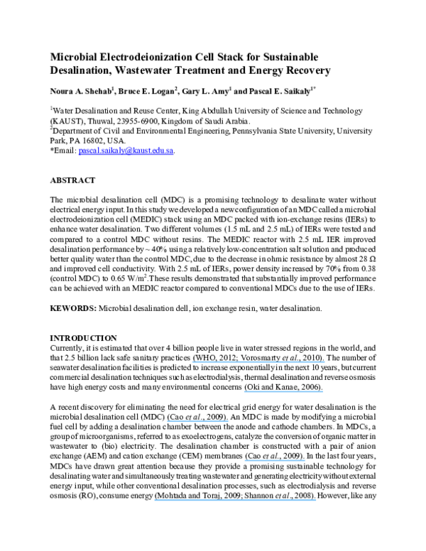 (PDF) Microbial Electrodeionization Cell Stack for Sustainable ...
