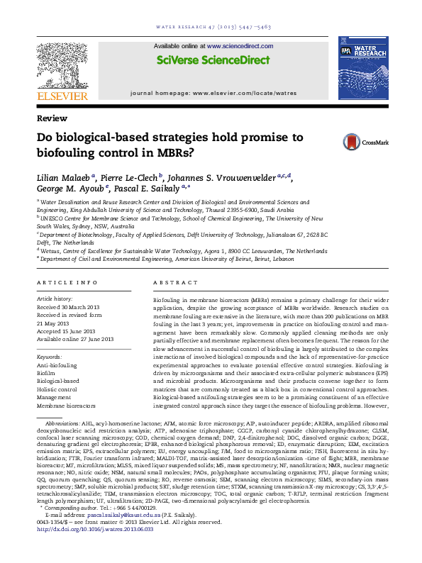 (PDF) Do biological-based strategies hold promise to biofouling control in MBRs?