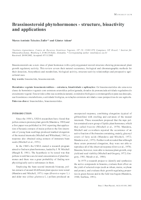 (PDF) Brassinosteroid phytohormones: structure, bioactivity and ...