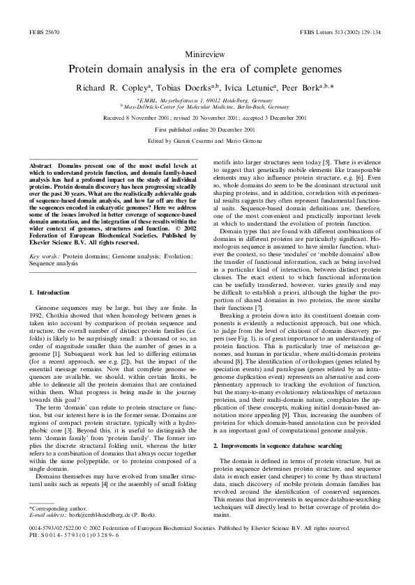 (PDF) Protein domain analysis in the era of complete genomes