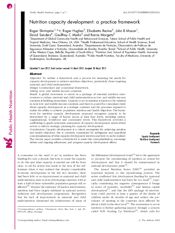 (PDF) Nutrition capacity development: a practice framework