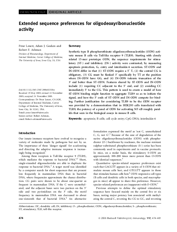 (PDF) Extended sequence preferences for oligodeoxyribonucleotide activity