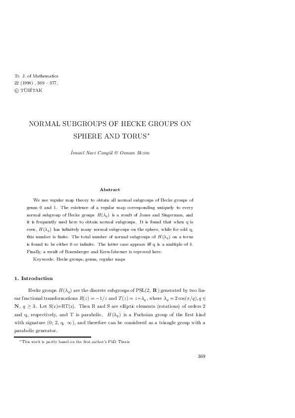 Pdf Normal Subgroups Of Hecke Groups On Sphere And Torus