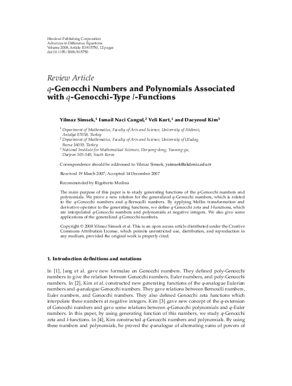 (PDF) q-Genocchi Numbers and Polynomials Associated with q-Genocchi-Type l-Functions
