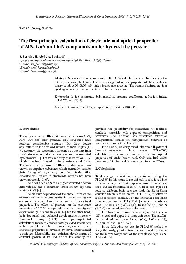 (PDF) The first principle calculation of electronic and optical ...