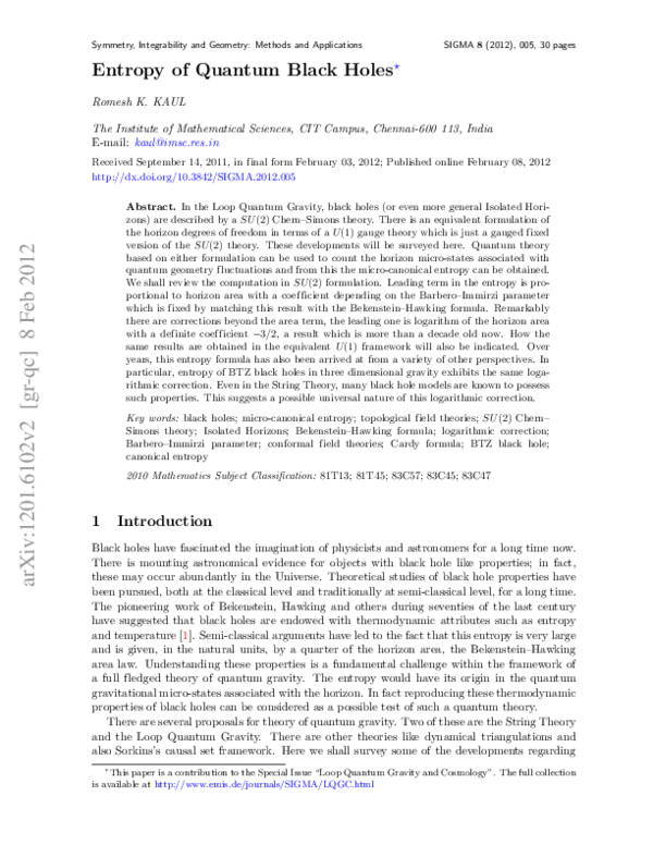 (PDF) Entropy of Quantum Black Holes