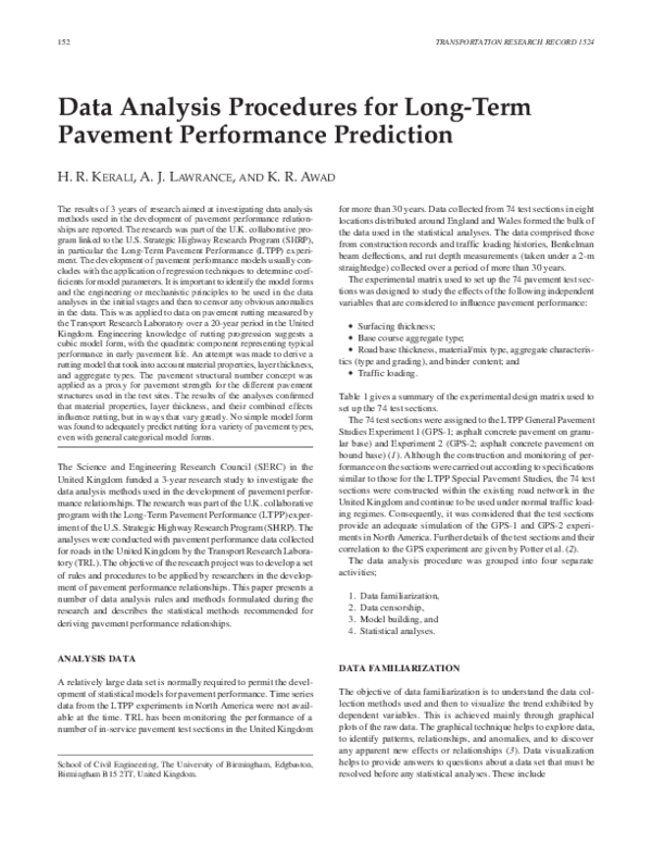 (PDF) Data Analysis Procedures for Long-Term Pavement Performance ...