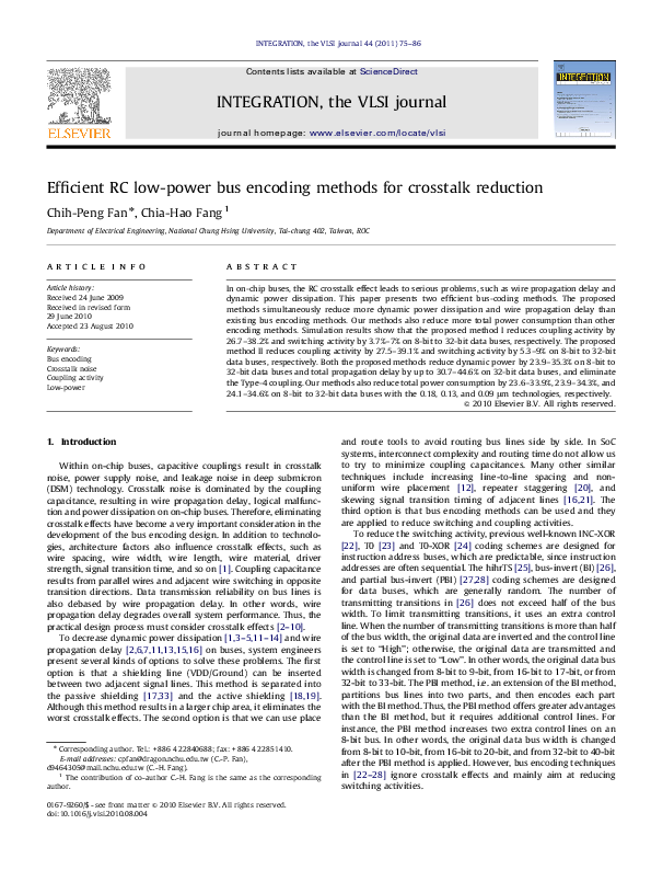 Pdf Efficient Rc Low Power Bus Encoding Methods For Crosstalk Reduction