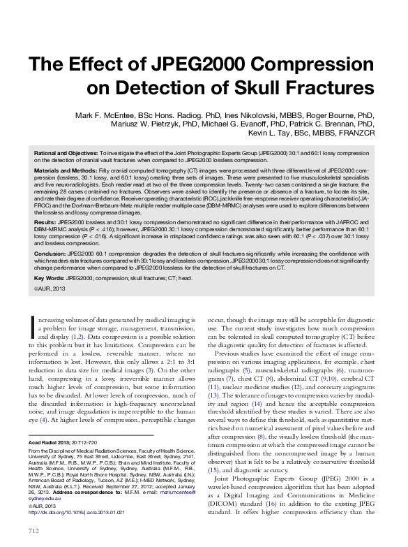 (PDF) The Effect of JPEG2000 Compression on Detection of Skull Fractures