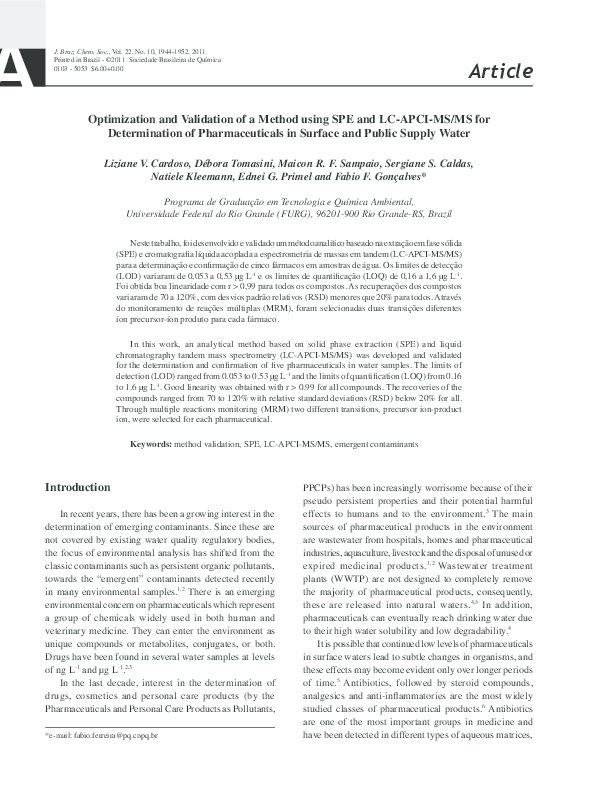 (PDF) Optimization and validation of a method using SPE and LC-APCI-MS ...