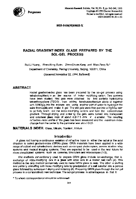 (PDF) Radial gradient-index glass prepared by the sol-gel process