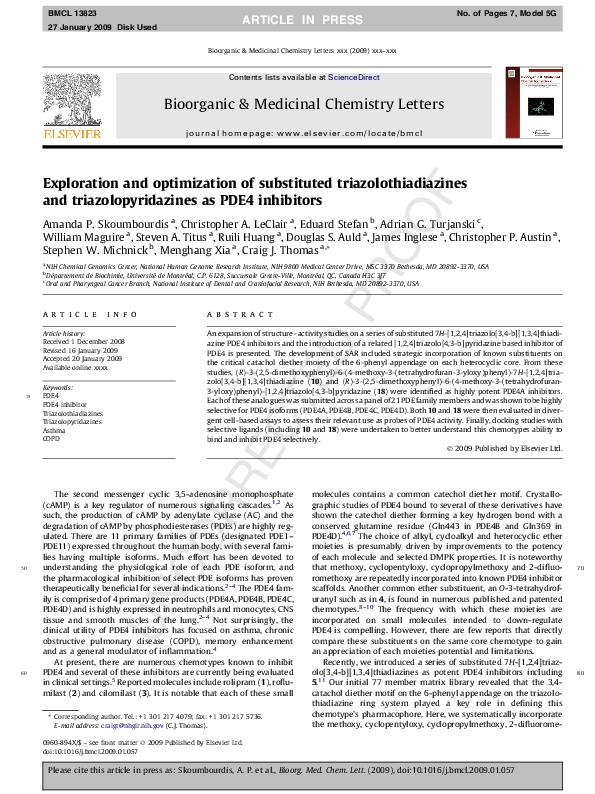 (PDF) Exploration and optimization of substituted triazolothiadiazines ...