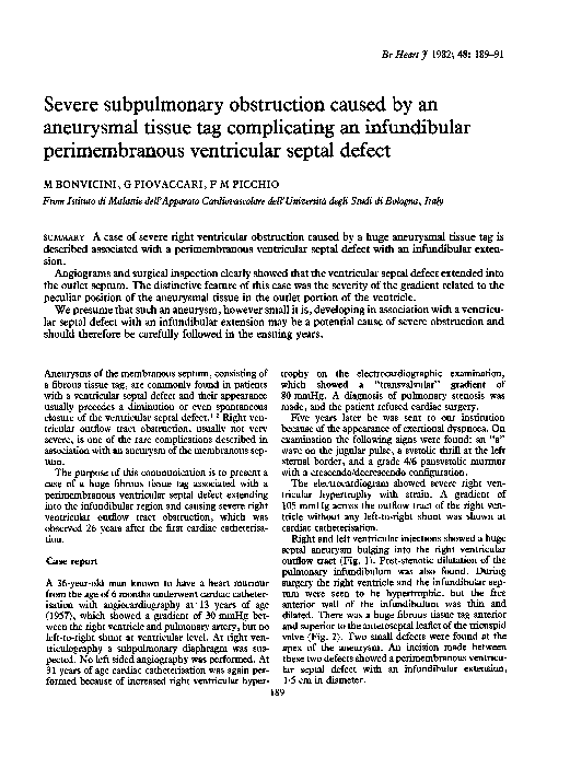 (PDF) Severe subpulmonary obstruction caused by an aneurysmal tissue ...
