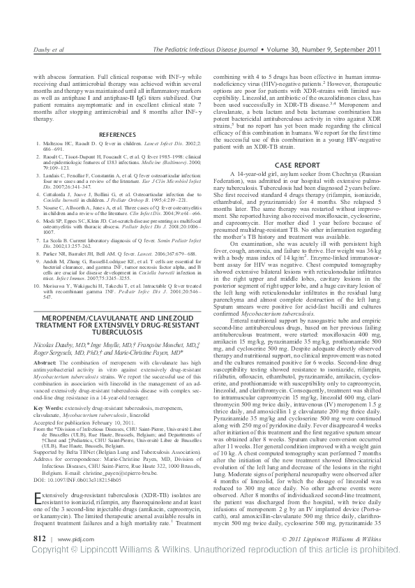(PDF) Meropenem/Clavulanate and Linezolid Treatment for Extensively ...