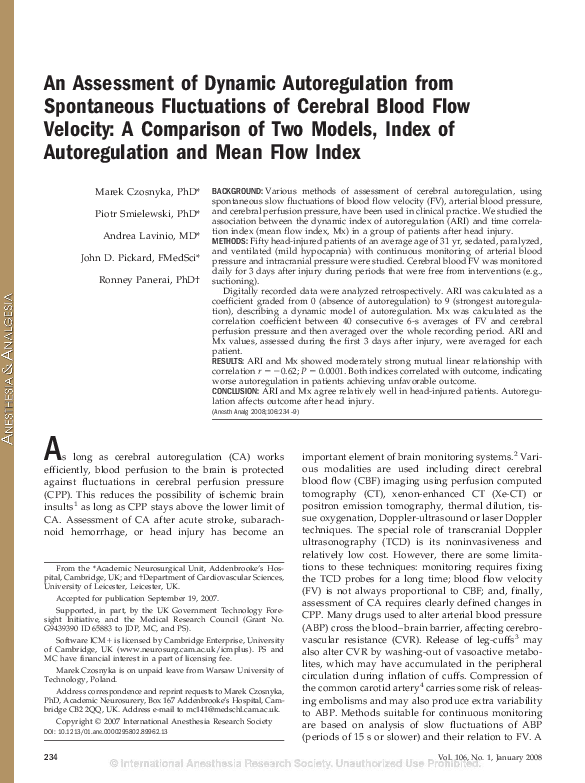 (PDF) An Assessment of Dynamic Autoregulation from Spontaneous Fluctuations of Cerebral Blood ...