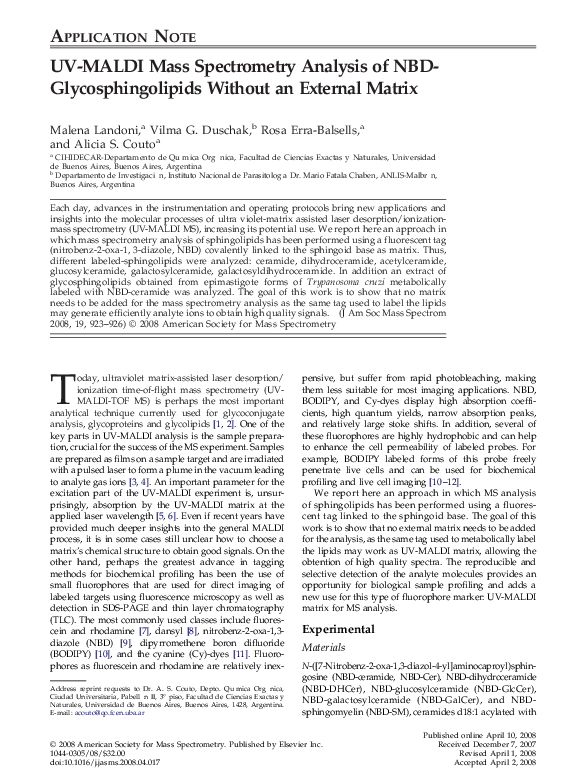 (PDF) UV-MALDI Mass Spectrometry Analysis of NBD-Glycosphingolipids ...