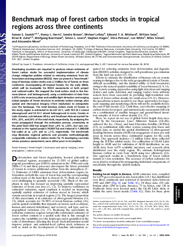 (PDF) Benchmark map of forest carbon stocks in tropical regions across ...