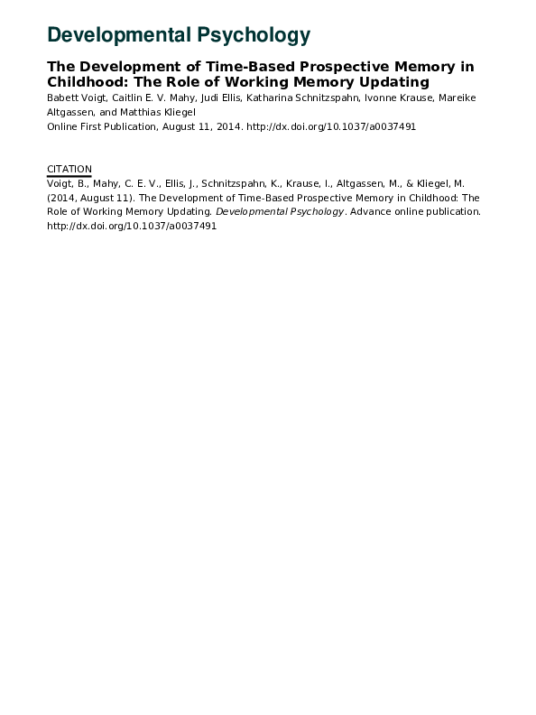 Pdf The Development Of Time Based Prospective Memory In Childhood