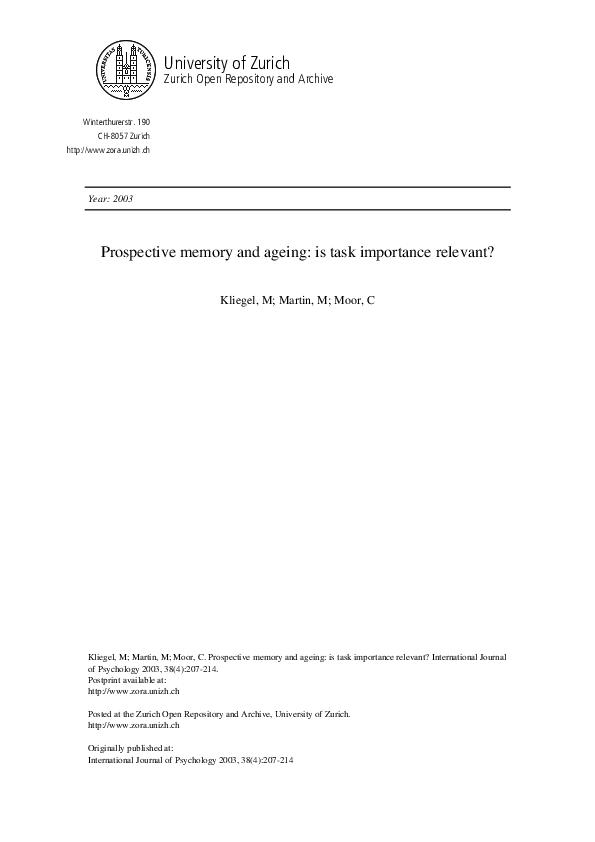 (PDF) Prospective memory and ageing: Is task importance relevant?