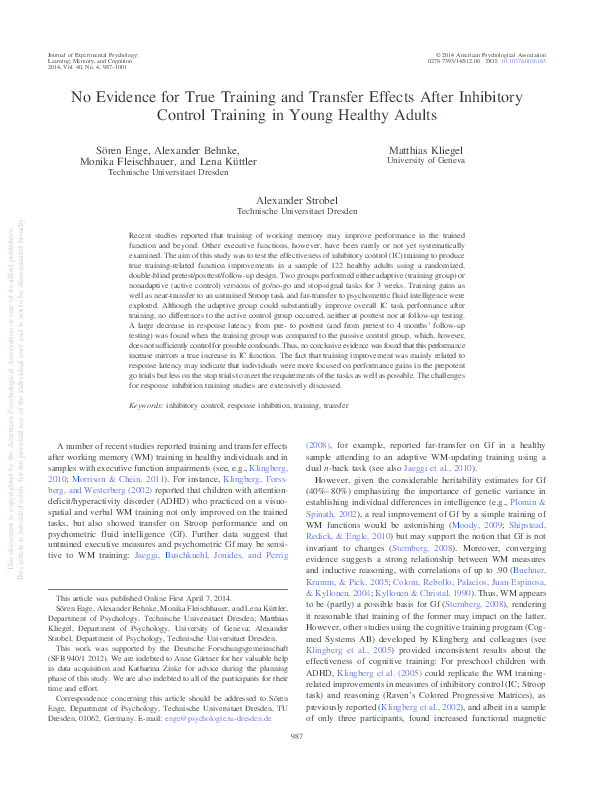 (PDF) No evidence for true training and transfer effects after ...