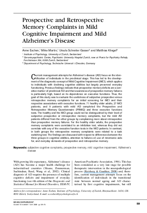 (PDF) Mild cognitive impairment and prospective memory: translating the evidence into ...