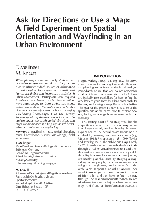 Pdf Ask For Directions Or Use A Map A Field Experiment On Spatial Orientation And Wayfinding