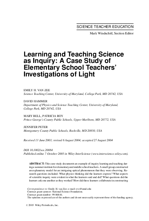 (PDF) Learning and teaching science as inquiry: A case study of ...