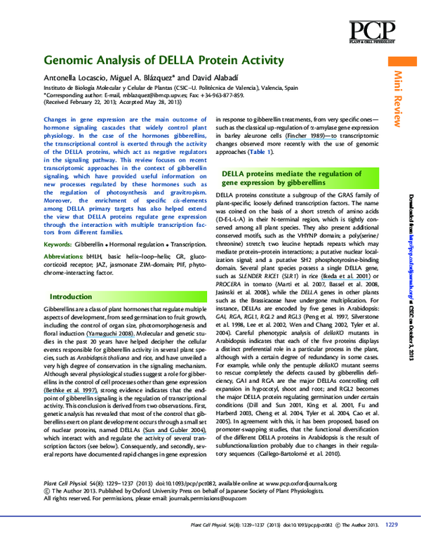 (PDF) Genomic analysis of DELLA protein activity