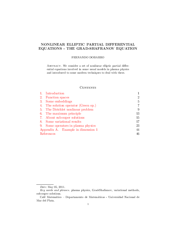 (PDF) Nonlinear Elliptic Partial Differential Equations -The Grad-Shafranov Equation