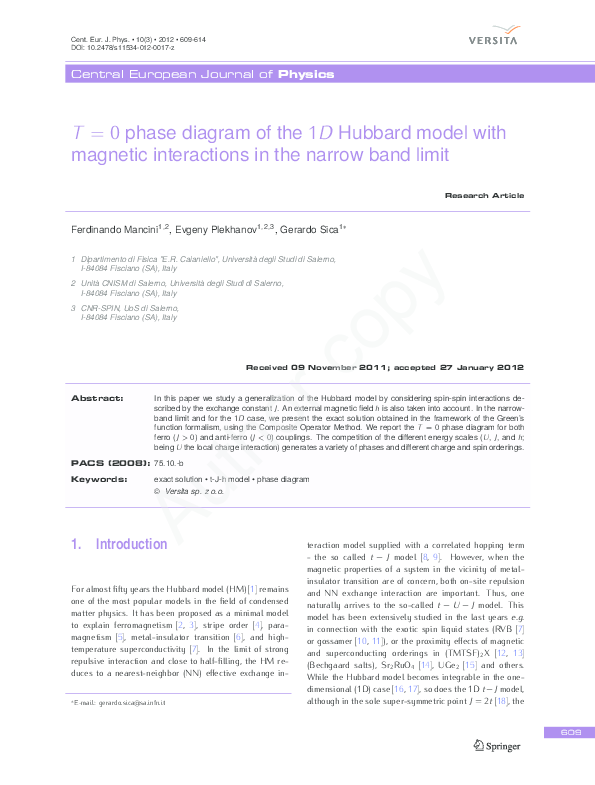 (PDF) T = 0 phase diagram of the 1D Hubbard model with magnetic ...