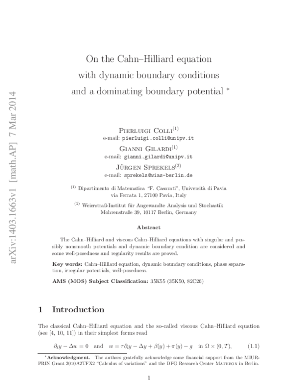 (PDF) On the Cahn–Hilliard equation with dynamic boundary conditions ...