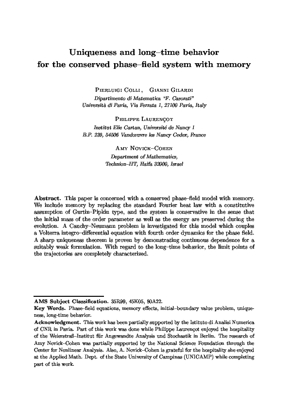 (PDF) Uniqueness and long-time behavior for the conserved phase-field ...
