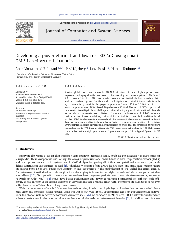 (PDF) Developing a power-efficient and low-cost 3D NoC using smart GALS-based vertical channels