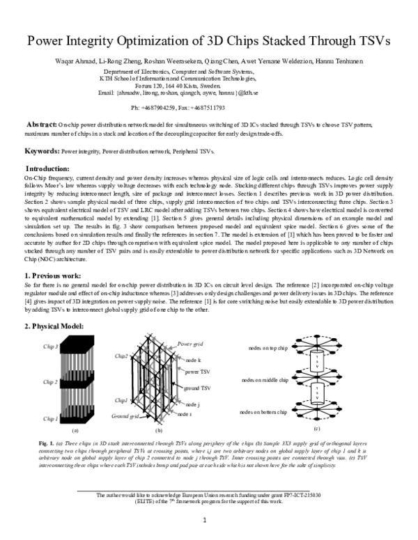 Power integrity optimization of 3D chips stacked through TSVs