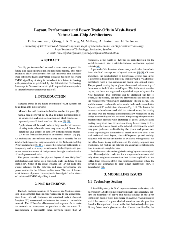 (PDF) Layout, performance and power trade-offs in mesh-based network-on ...