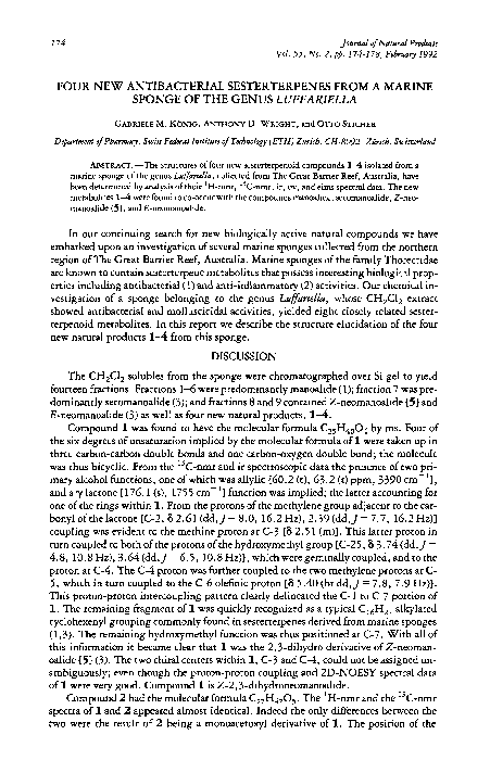 (PDF) Four New Antibacterial Sesterterpenes from a Marine Sponge of the ...