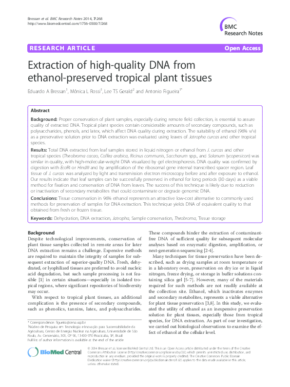 (PDF) Extraction of high-quality DNA from ethanol-preserved tropical ...